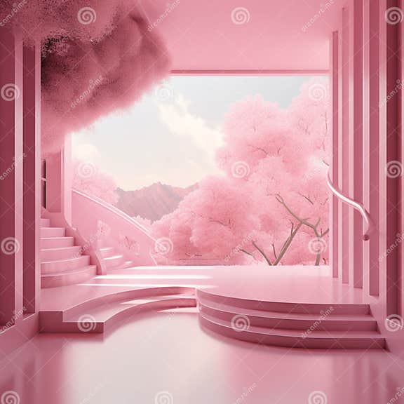 Pink Empty Room Background with Generative Ai. Modern Architecture ...