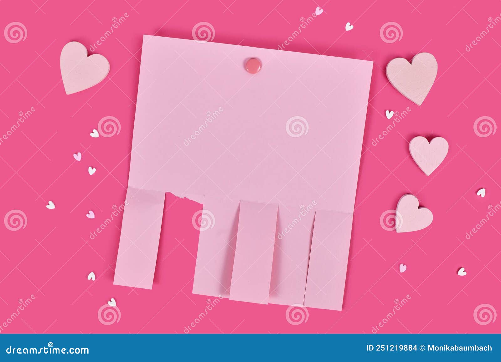 Empty Tear-off Stub Paper Note without Text with Heart Ornaments Stock ...