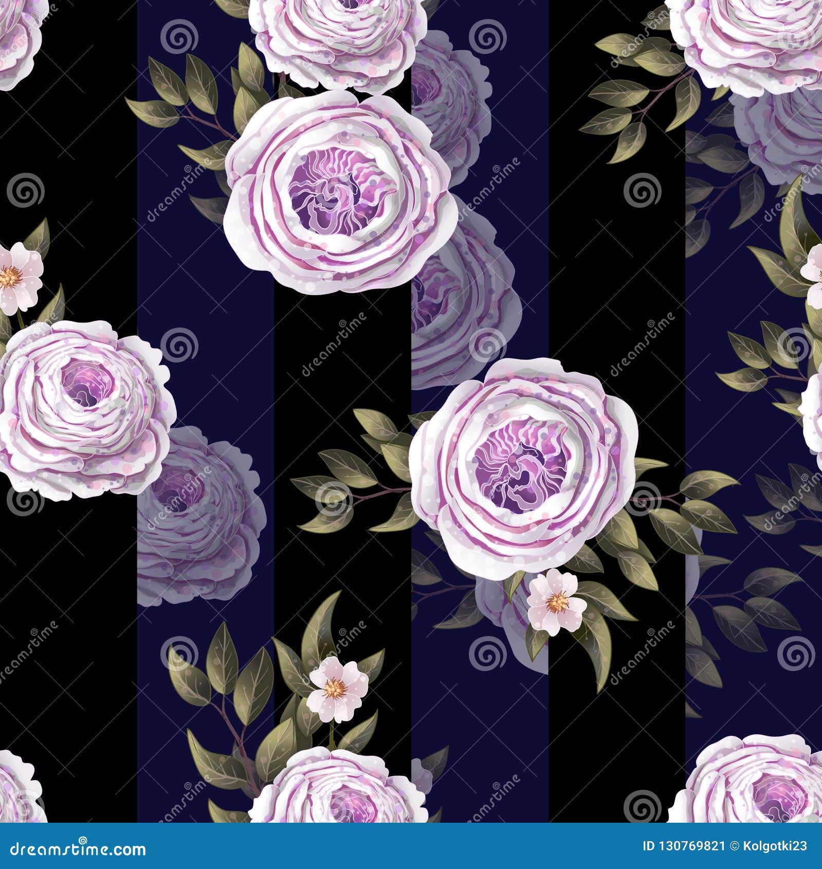 Pink English Roses Seamless Pattern on a Blue Background. Vector. Stock ...