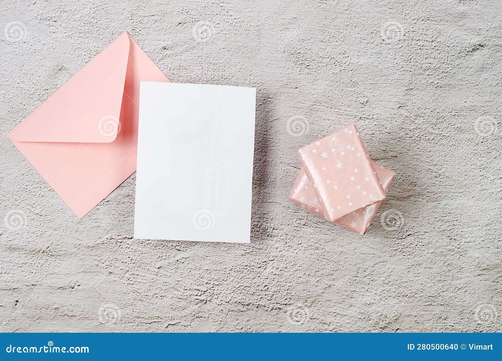 Pink Envelope with Empty White Card for Text on Grey Concrete ...