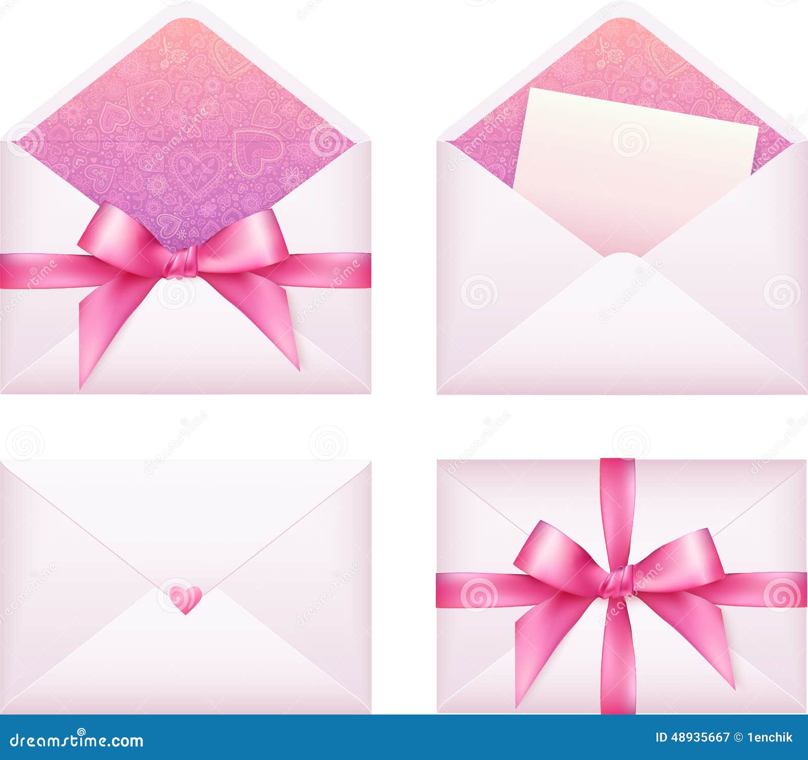 Pink Envelope with Ribbon, Vector Set Stock Vector - Illustration of ...