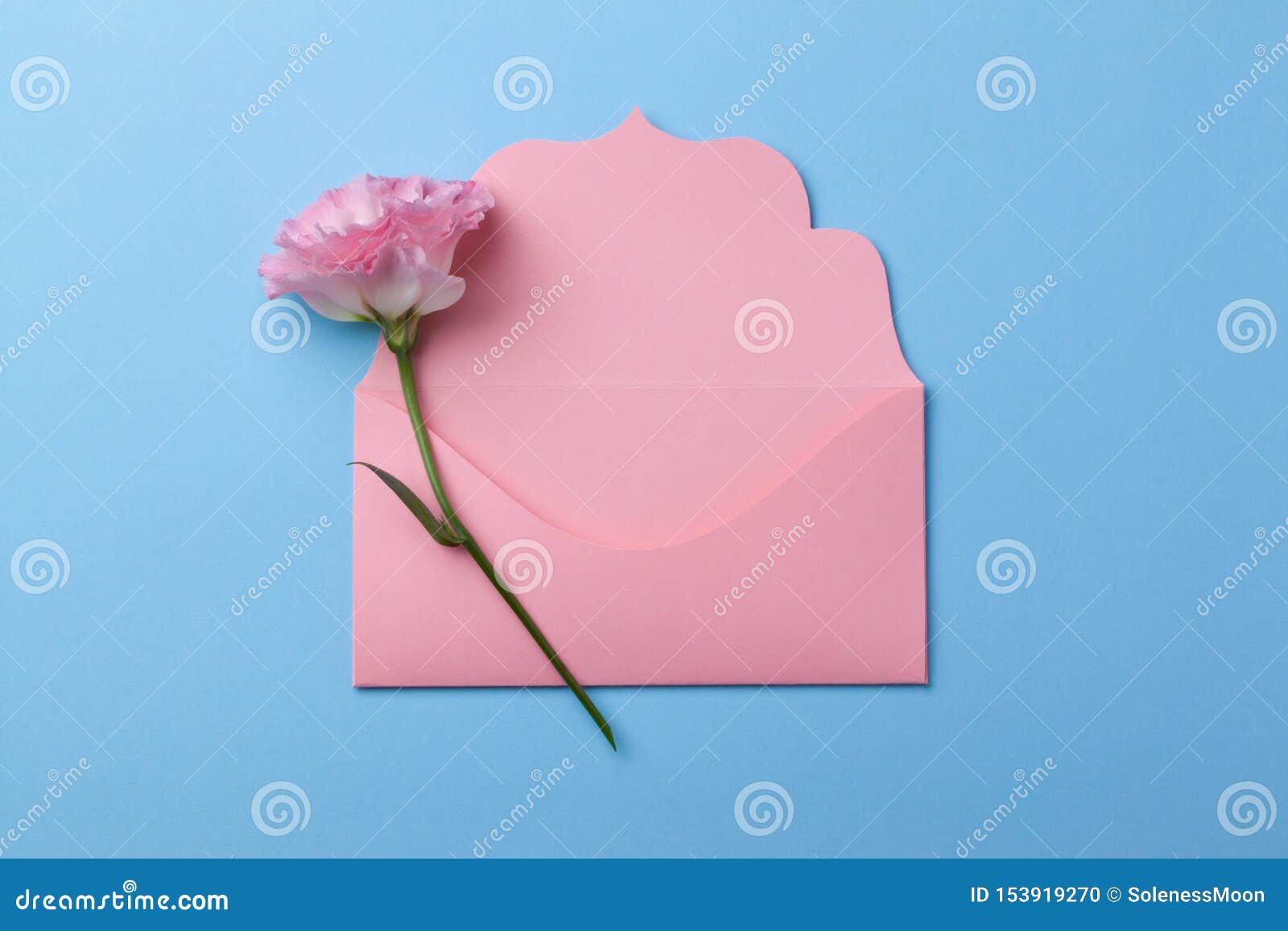 Pink Envelope on a Pink Paper Background Decorated with Spring Flowers ...