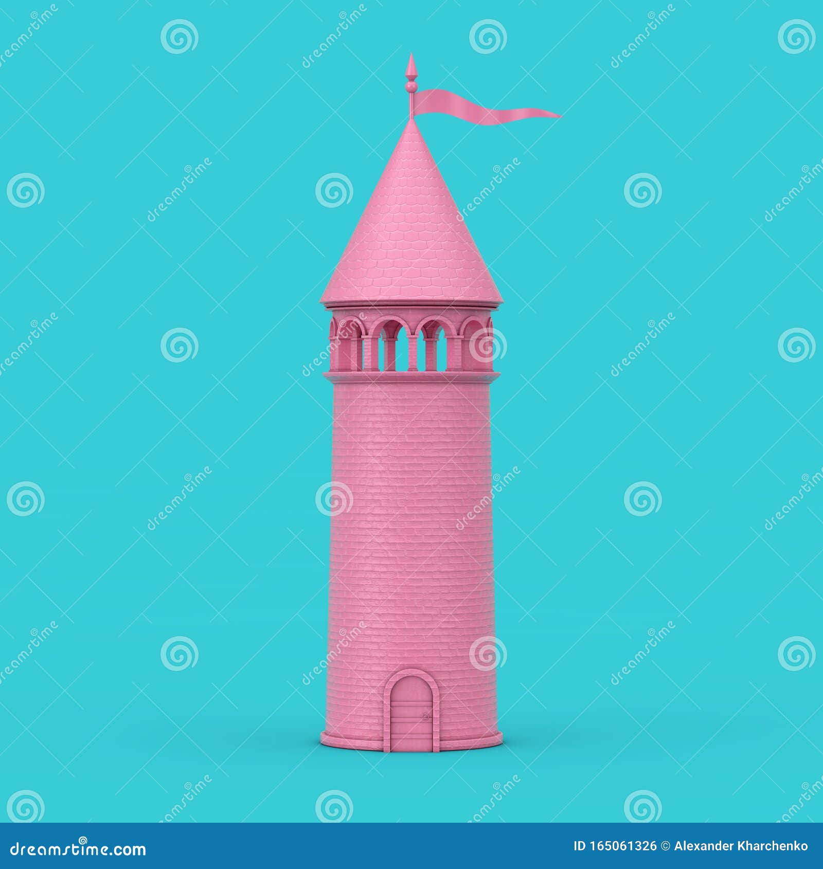 Pink Fantastic Castle Tower Duotone. 3d Rendering Stock Photo - Image ...