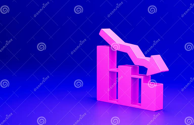 Pink Financial Growth Decrease Icon Isolated on Blue Background. Increasing Revenue. Minimalism ...
