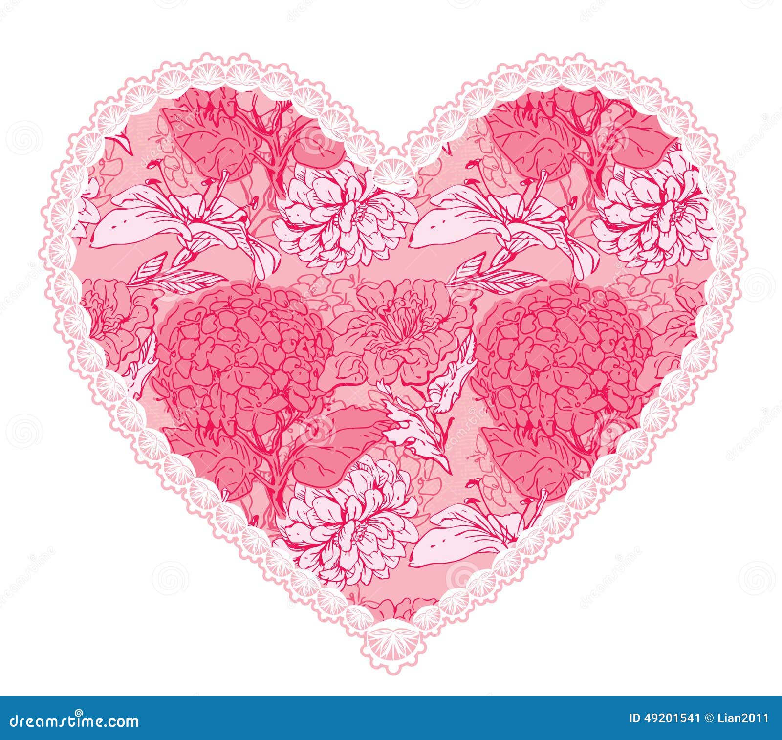 Pink Fine Lace Heart with Floral Pattern. Stock Vector - Illustration ...