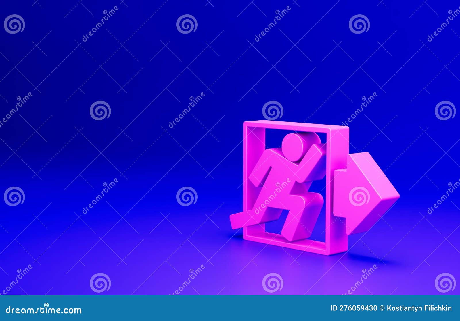 Pink Fire Exit Icon Isolated on Blue Background. Fire Emergency Icon ...