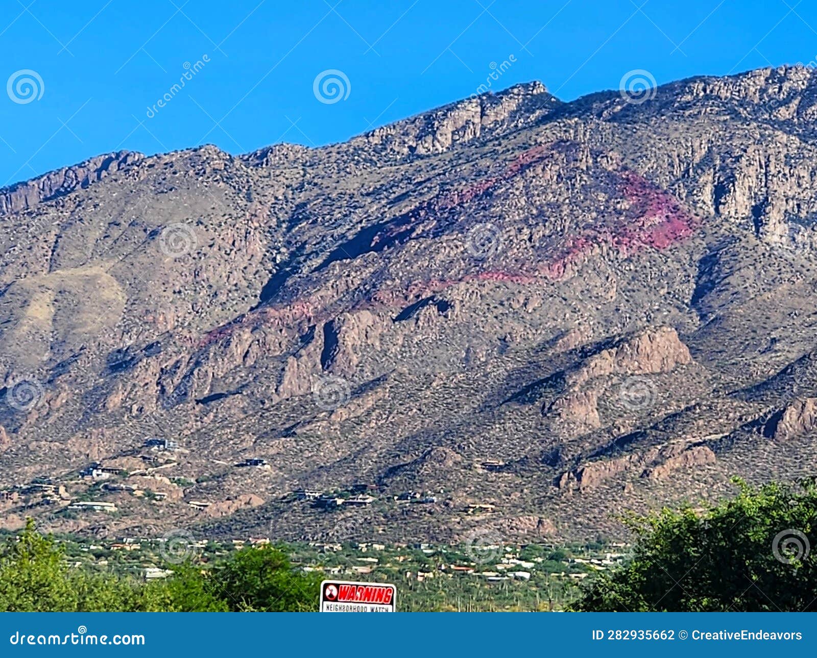 Pink Fire Retardant on Arizona Mountainside after Wildfire Stock Photo ...