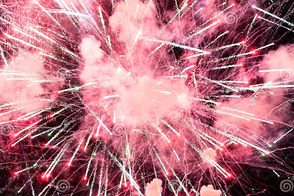 Pink Firework and White Smoke with Abstract Bokeh Background Stock ...