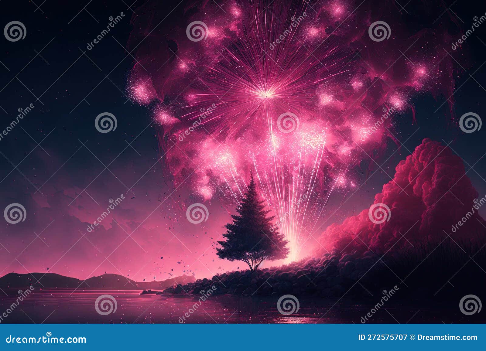 A pink fireworks display stock illustration. Illustration of fireworks ...
