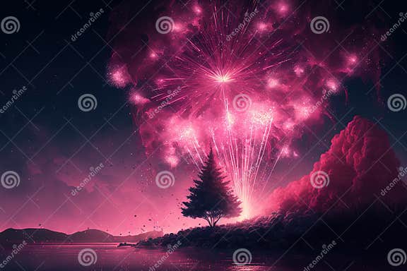A pink fireworks display stock illustration. Illustration of fireworks ...