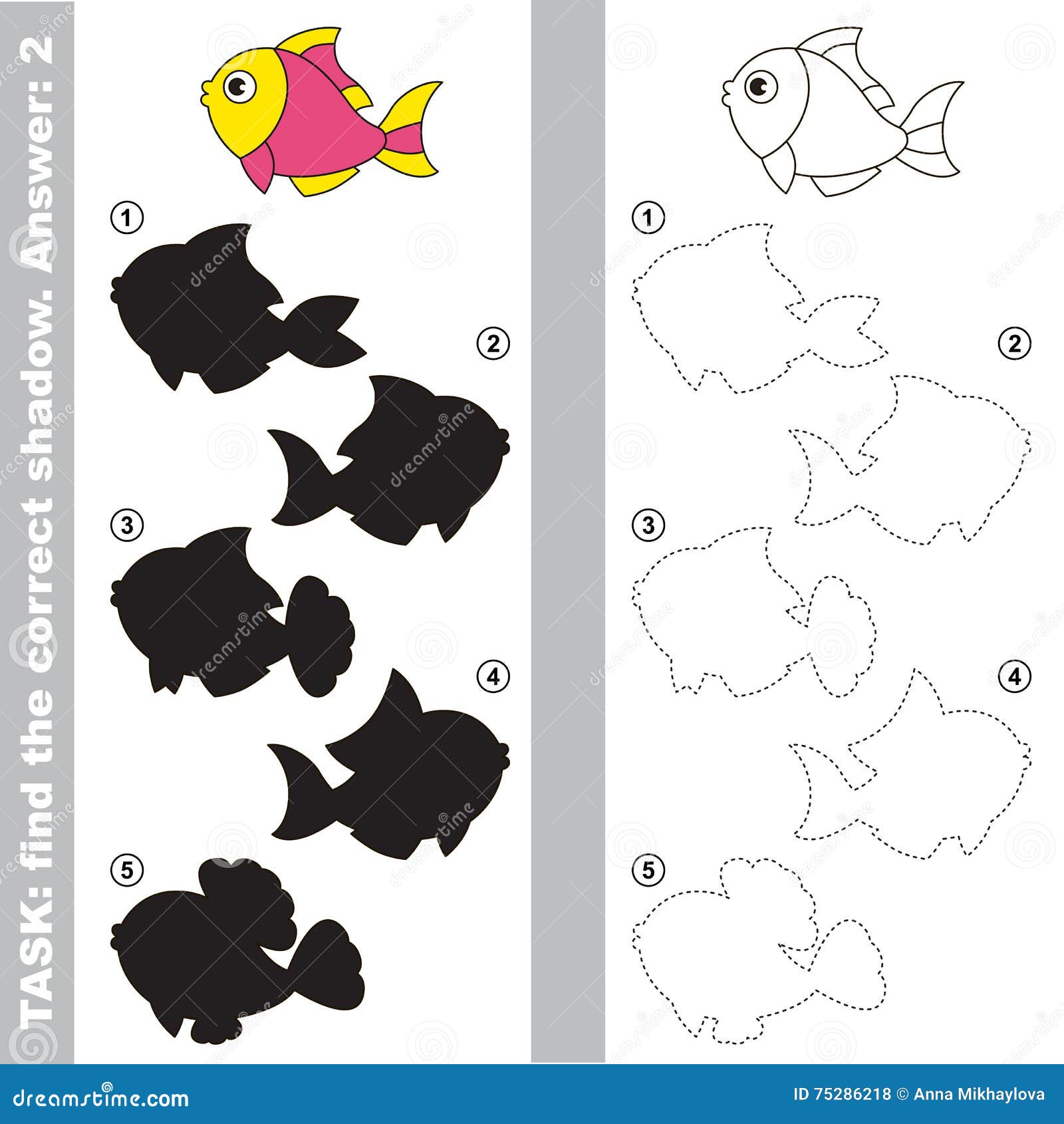 Pink Fish. Find True Correct Shadow. Stock Vector - Illustration of ...