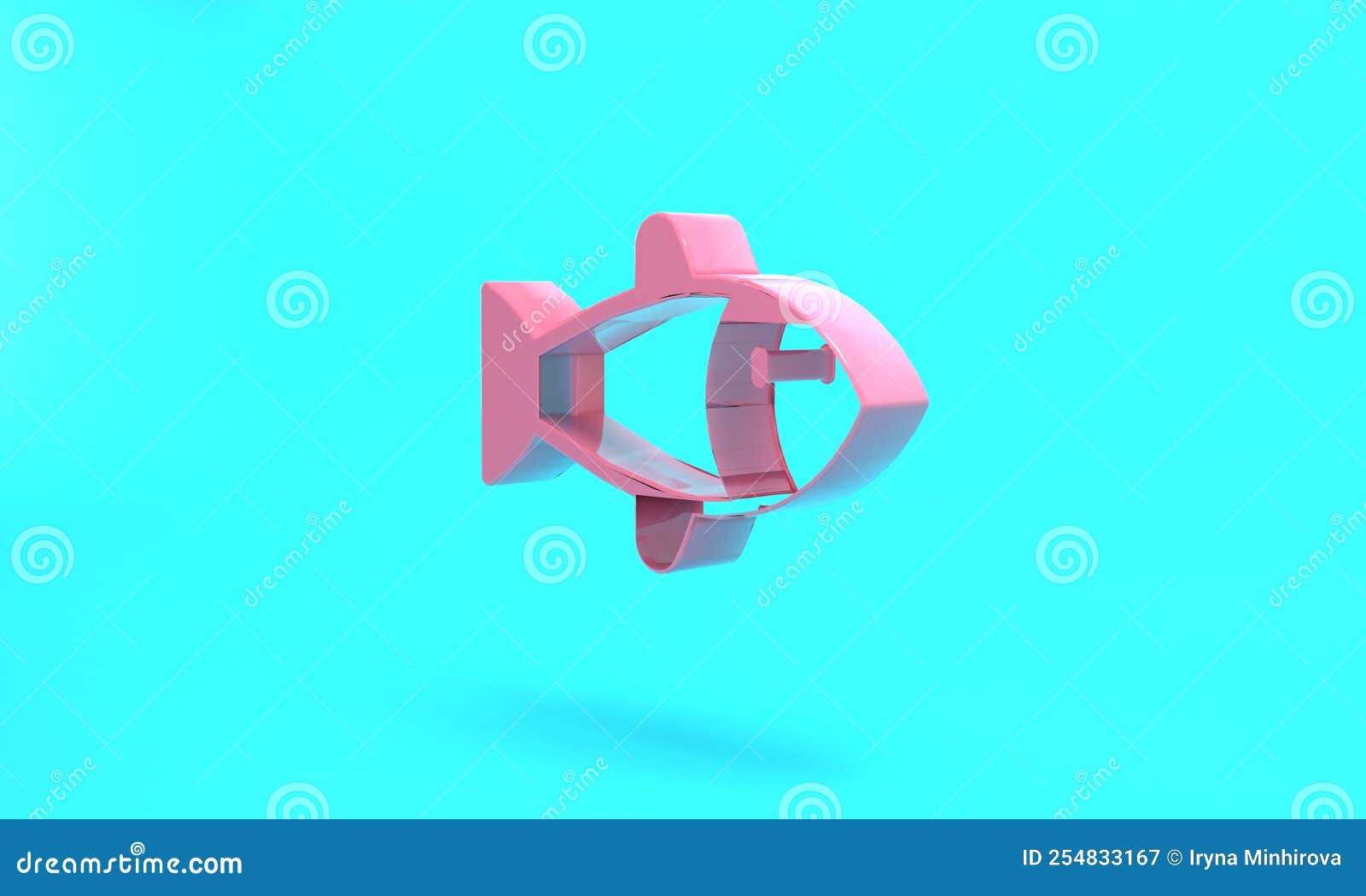 Pink Fish Icon Isolated on Turquoise Blue Background. Minimalism ...