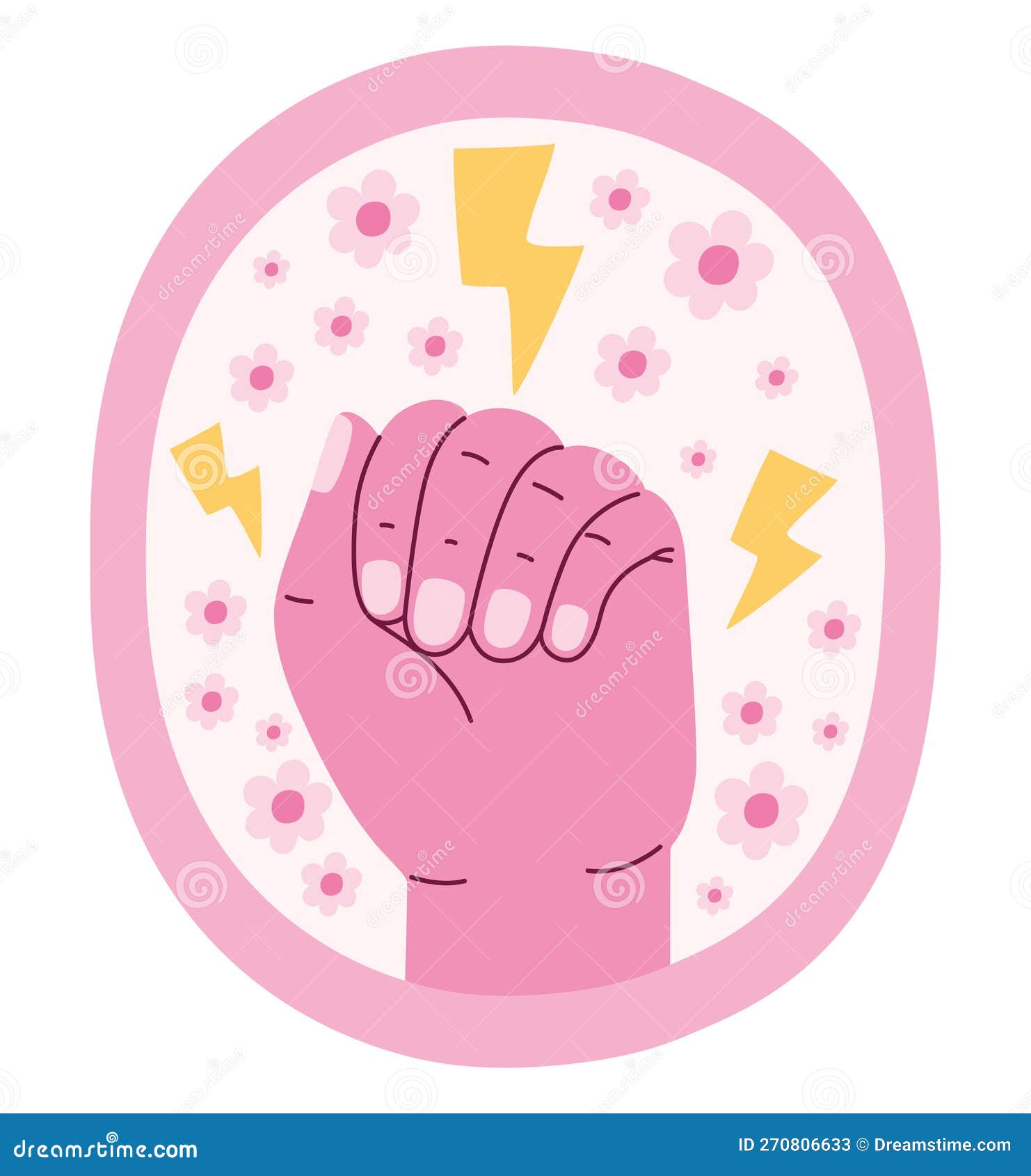 Pink fist with thunders stock vector. Illustration of revolution ...