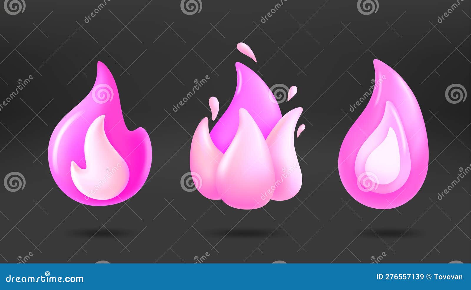 Pink Flames Collection. 3d Vector Icons Isolated on Dark Background ...