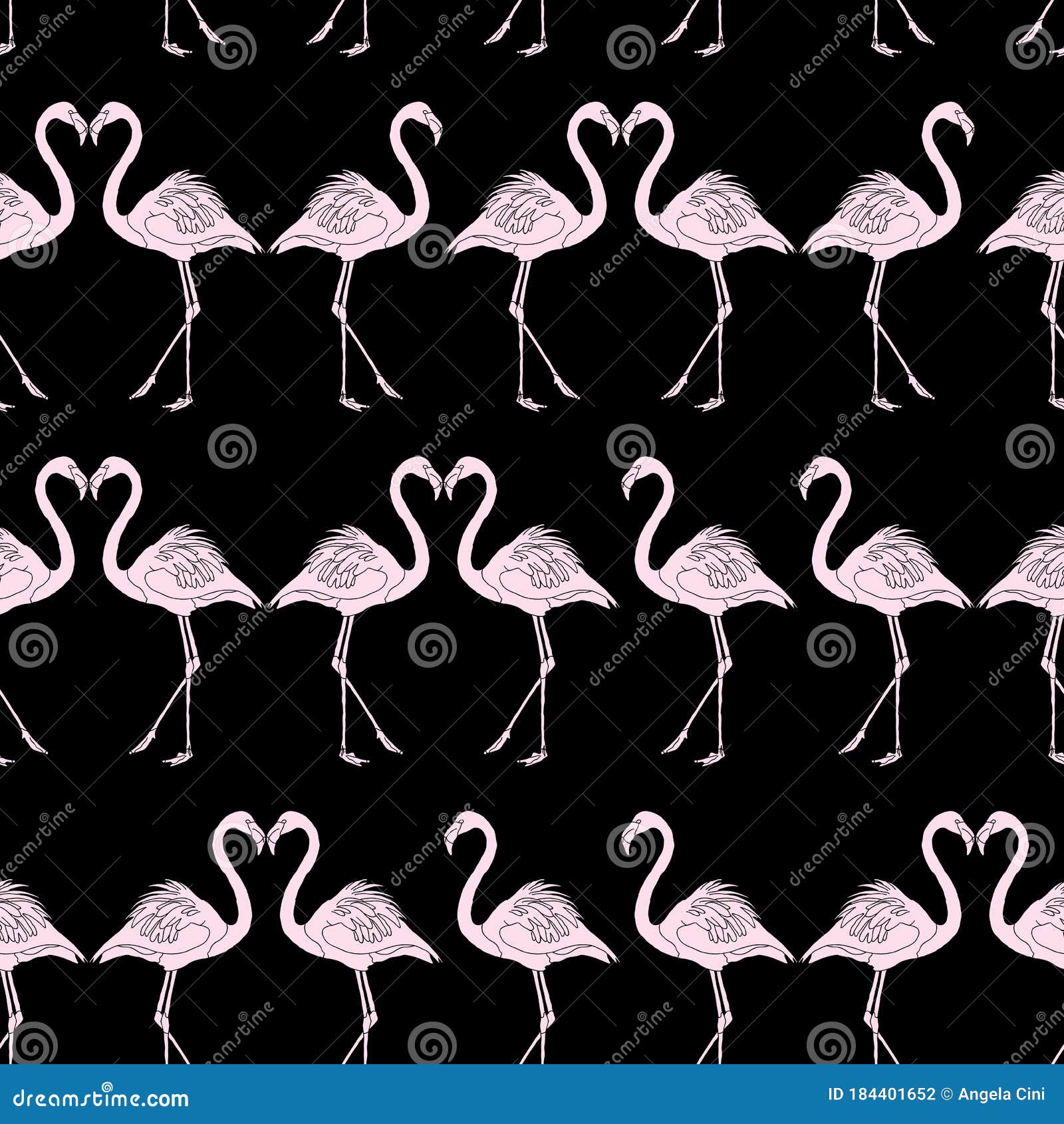 Flamingo Black Outline Sketch Seamless Vector Texture. | CartoonDealer ...