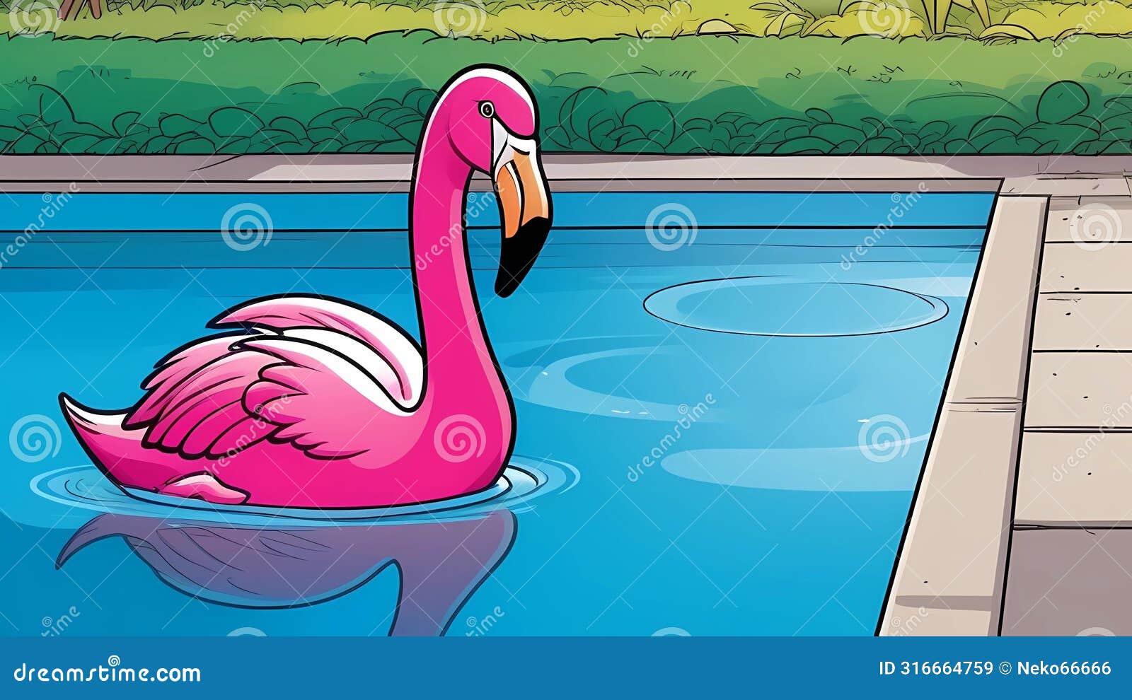 A Pink Flamingo Swims in the Pool. Illustration Stock Illustration ...