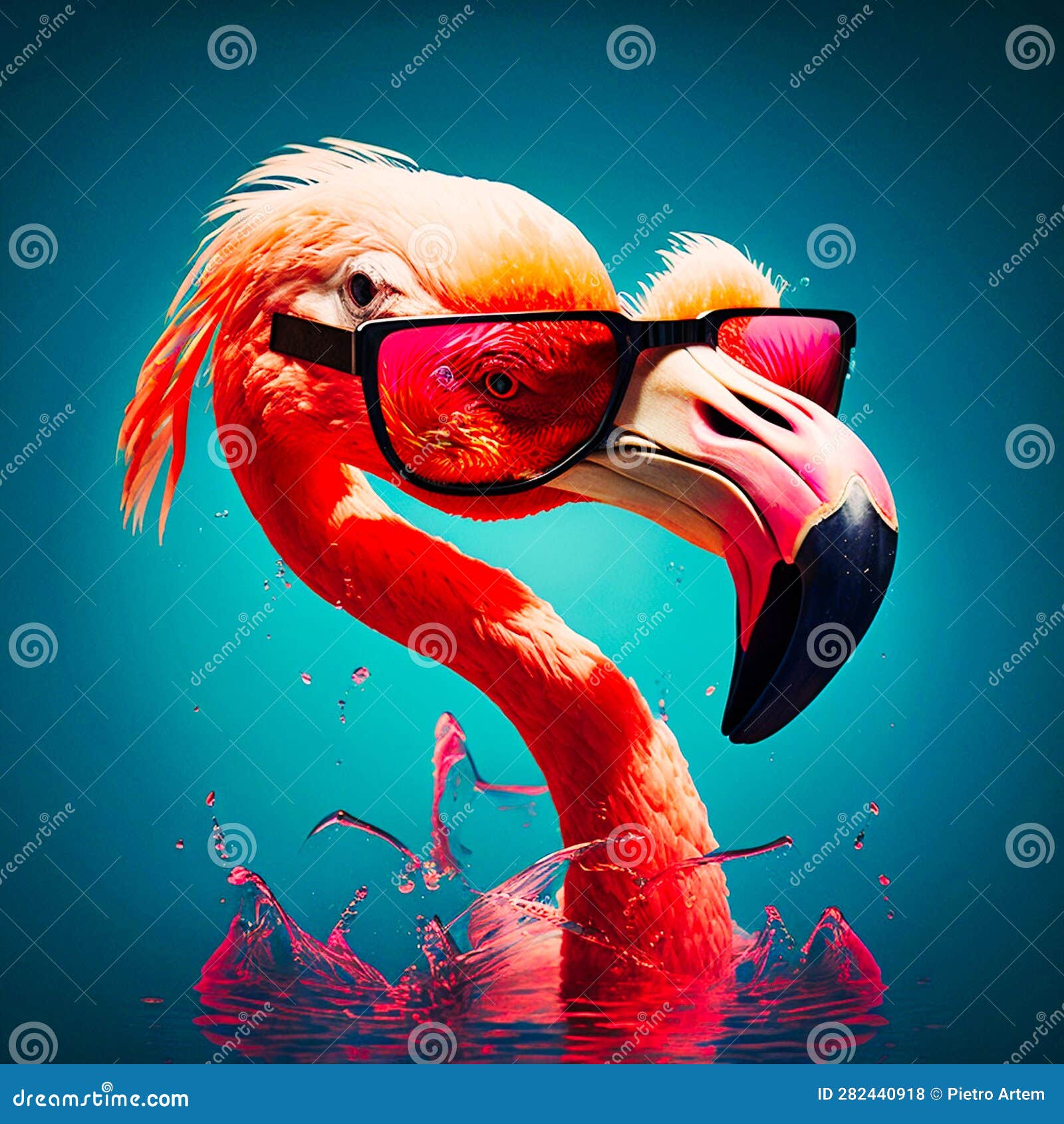 Pink Flamingo Wearing Summer Sunglasses Generative Ai Stock