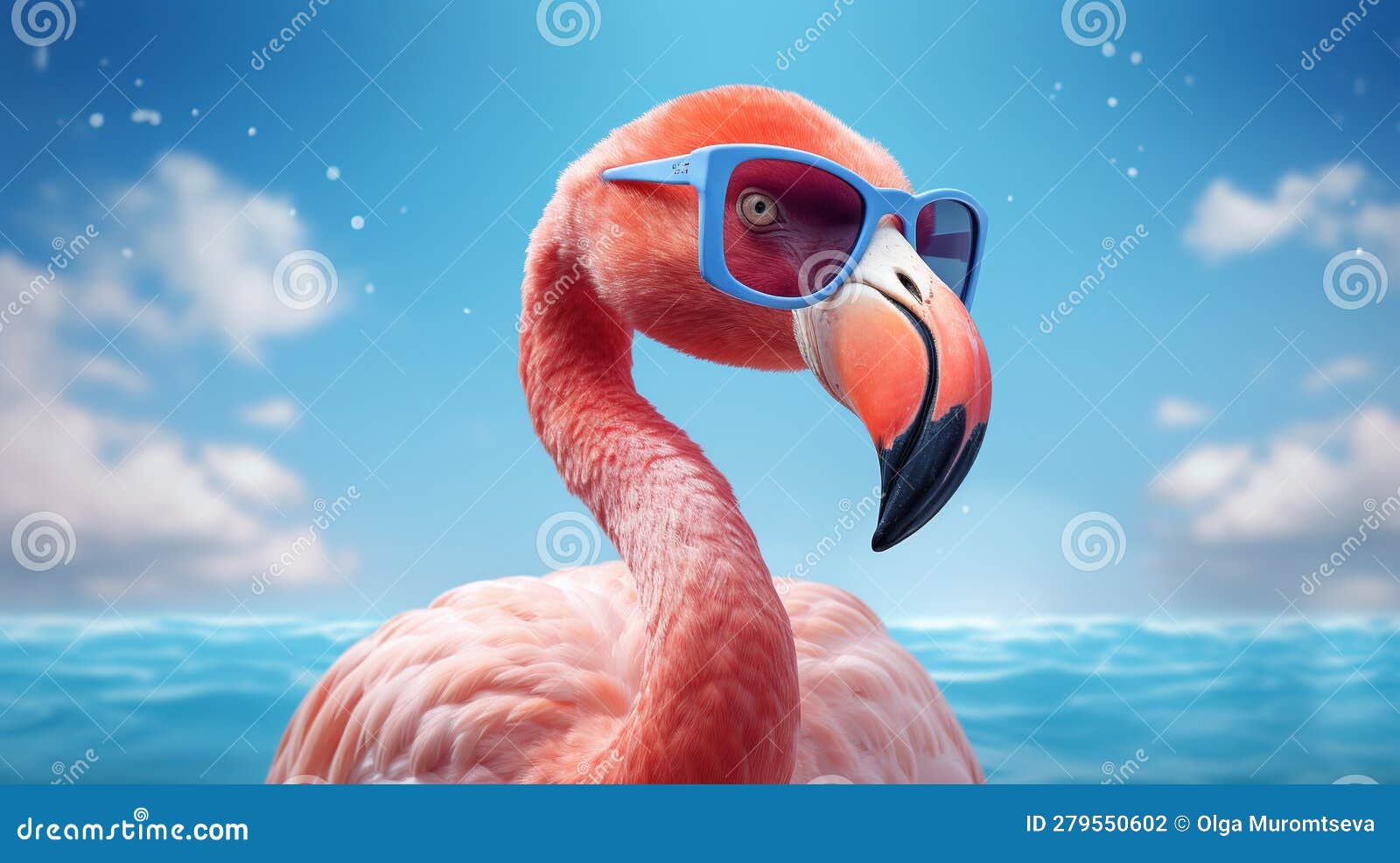 A Pink Flamingo Wearing Sunglasses And Sitting In The Water Generative