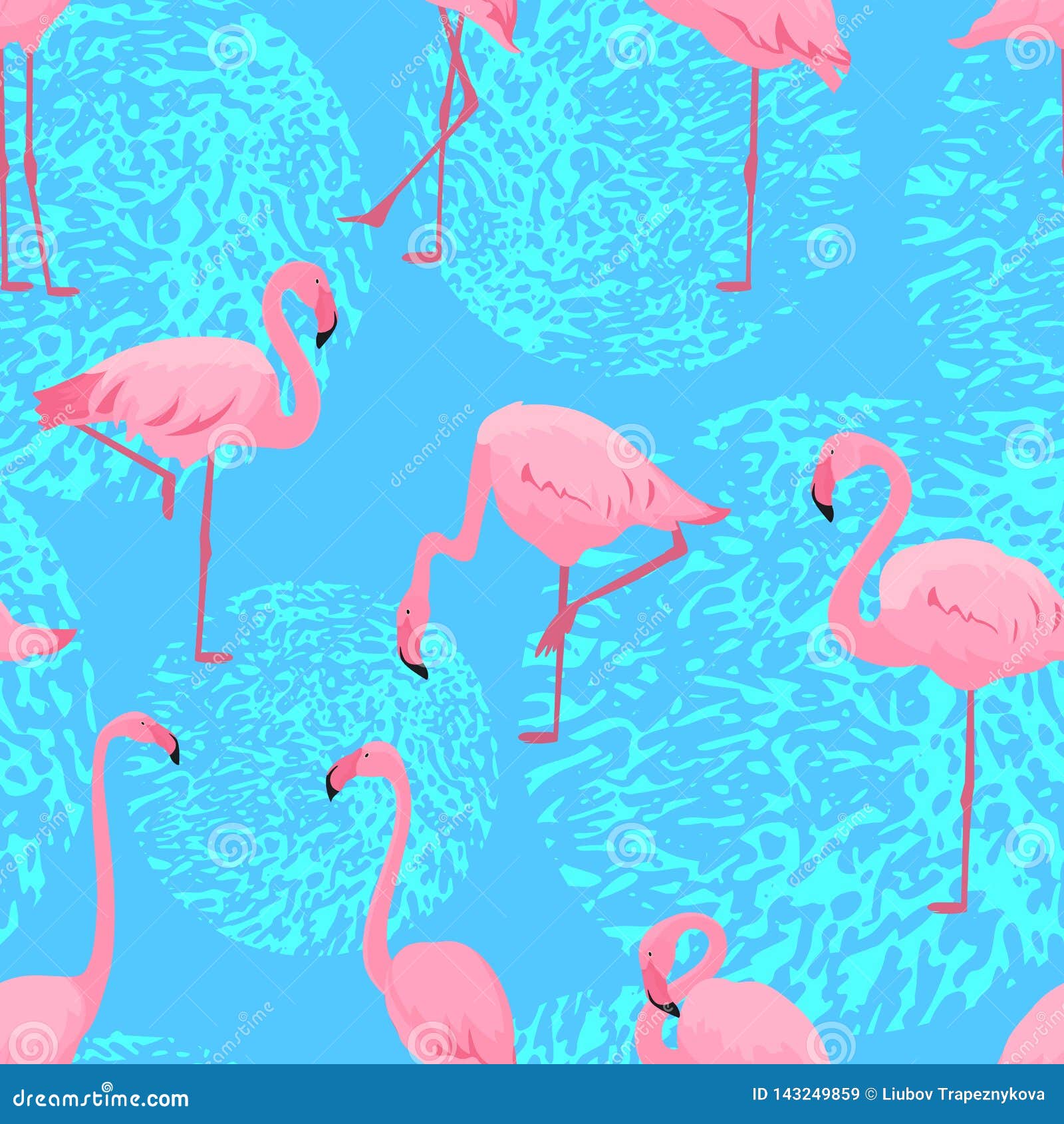 Pink Flamingos in Different Poses. Seamless Summer Tropical Pattern ...