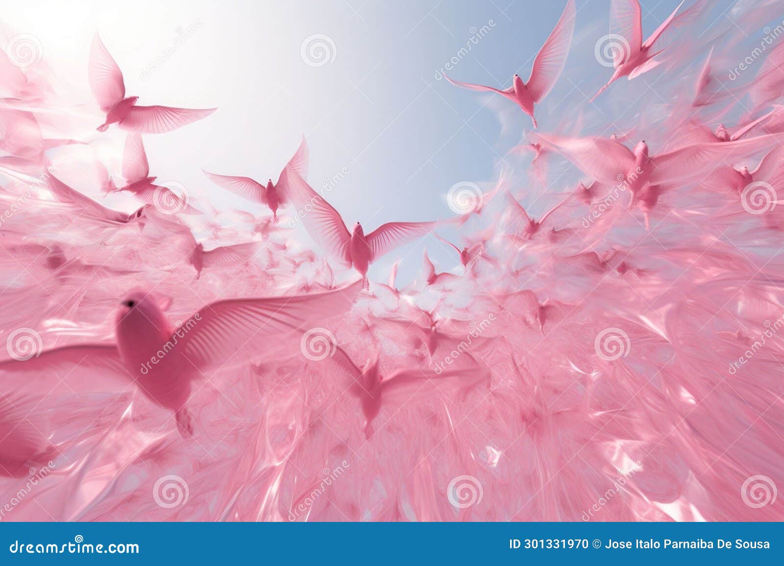 Pink Flight Birds Flying in Formation To Create Stock Illustration ...