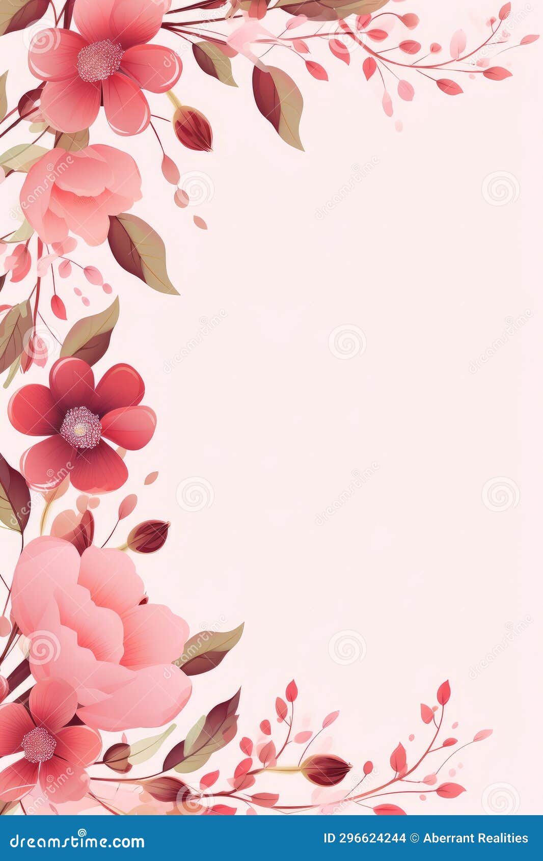 A Pink Floral Border on a White Background Stock Illustration ...