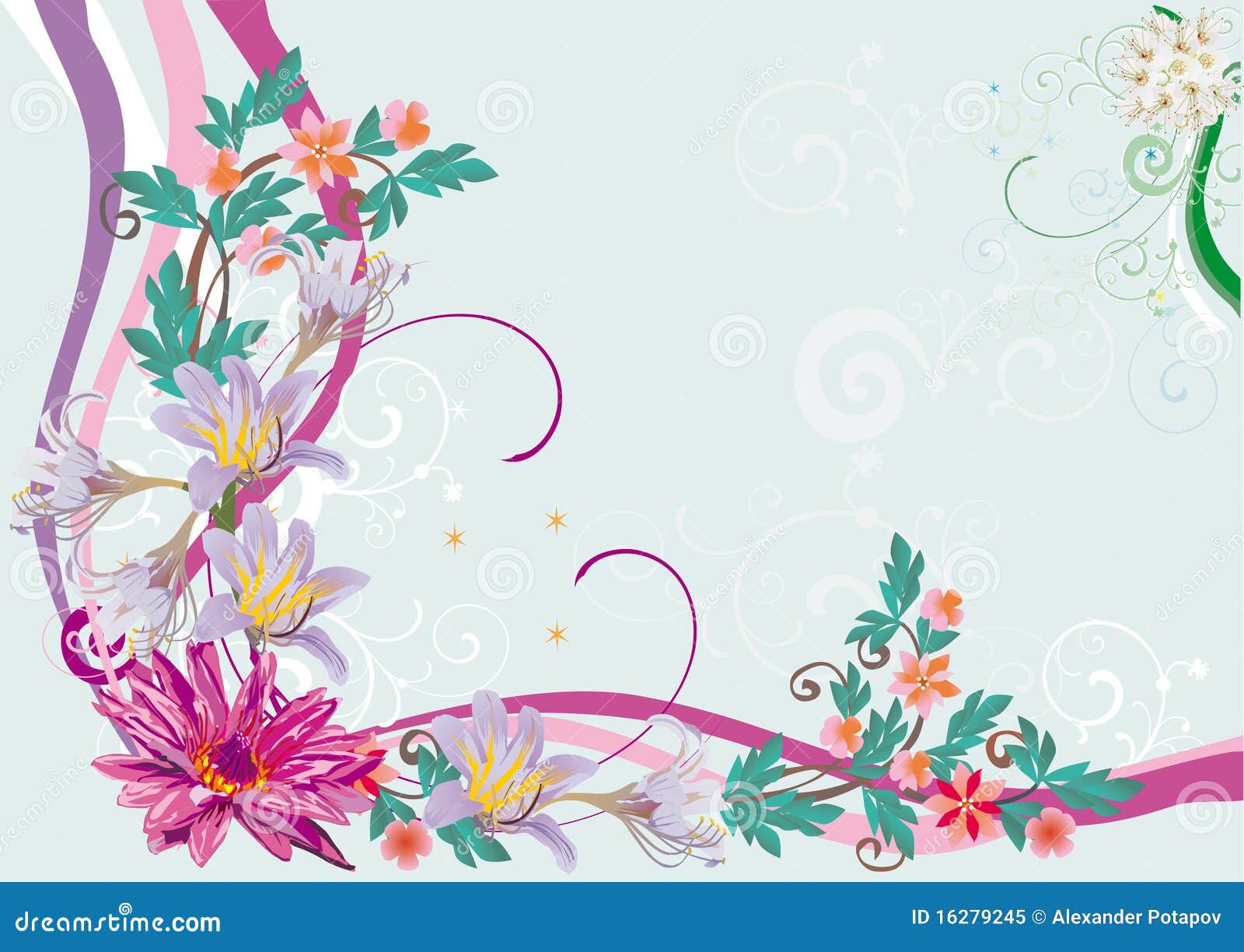 Pink Floral Corner with Lily Stock Vector - Illustration of lilac, leaf ...