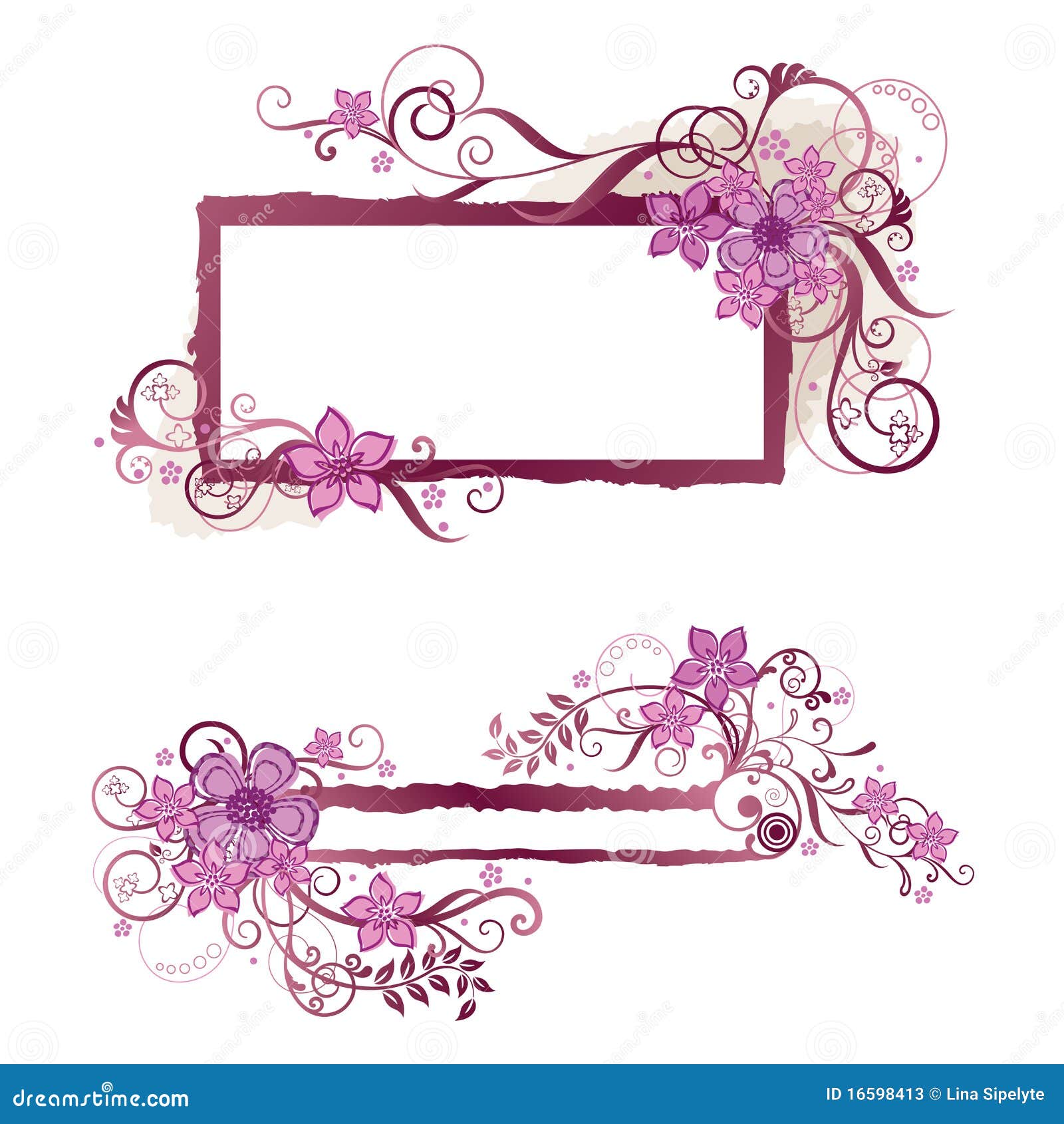 Pink Floral Frame and Banner Design Stock Vector - Illustration of ...