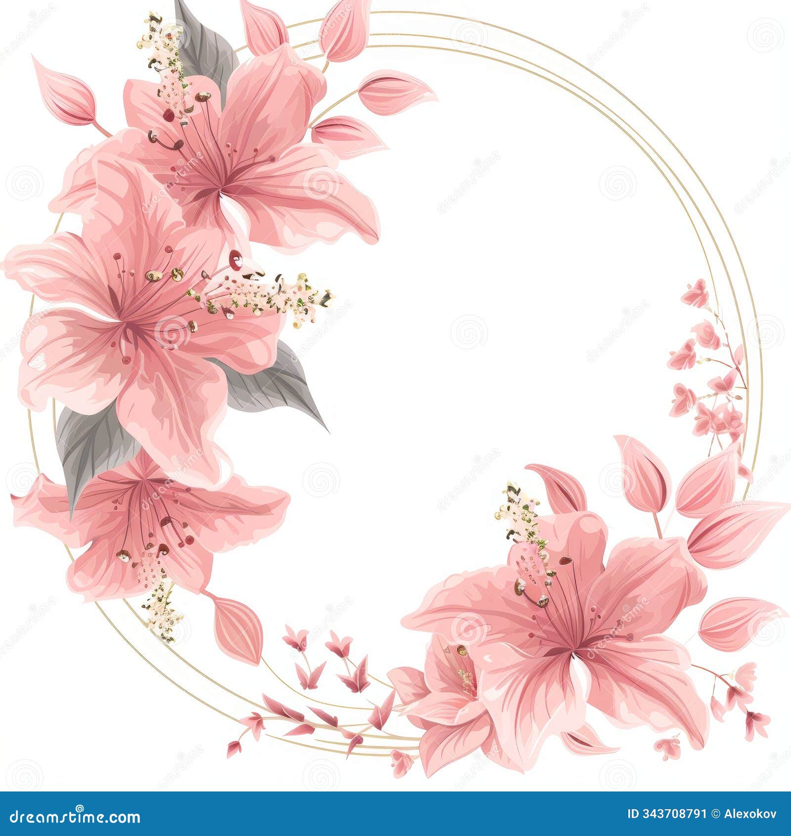 Pink Floral Icon Frame Circular Border Design Generative AI Stock ...