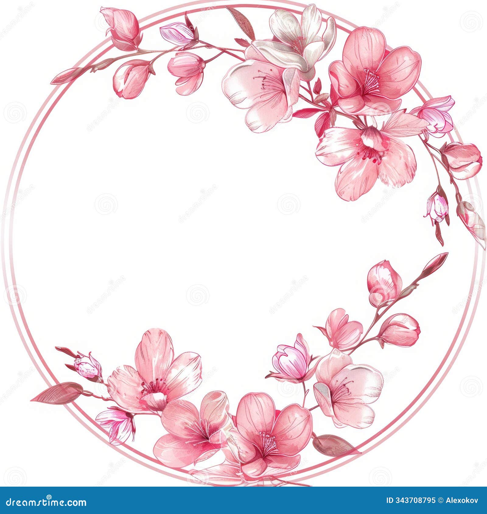 Pink Floral Icon Frame Circular Border Design Generative AI Stock ...