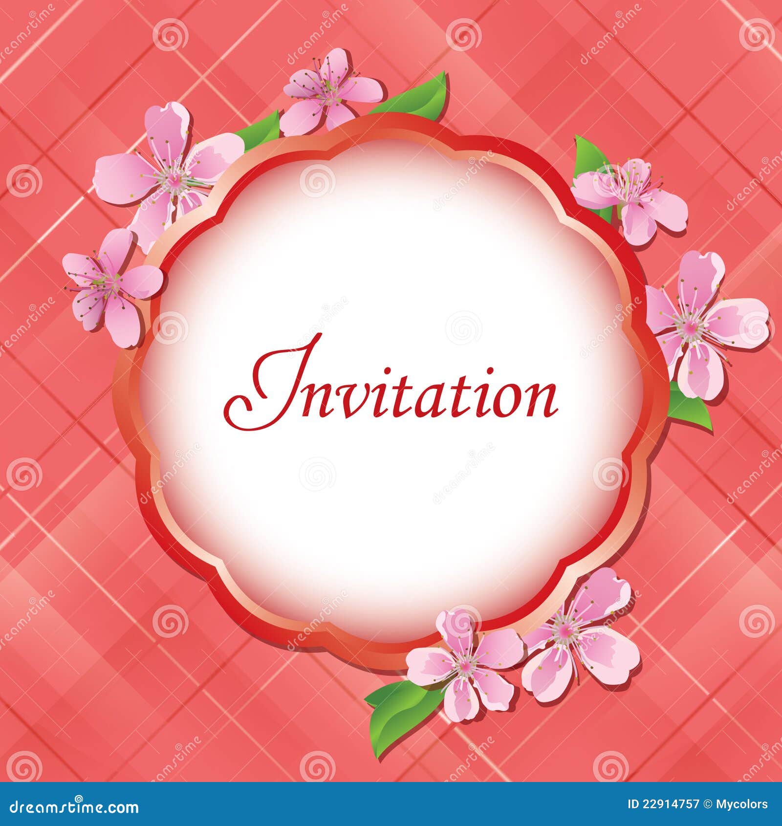 Pink Floral Invitational Card with Frame - Vector Stock Vector ...