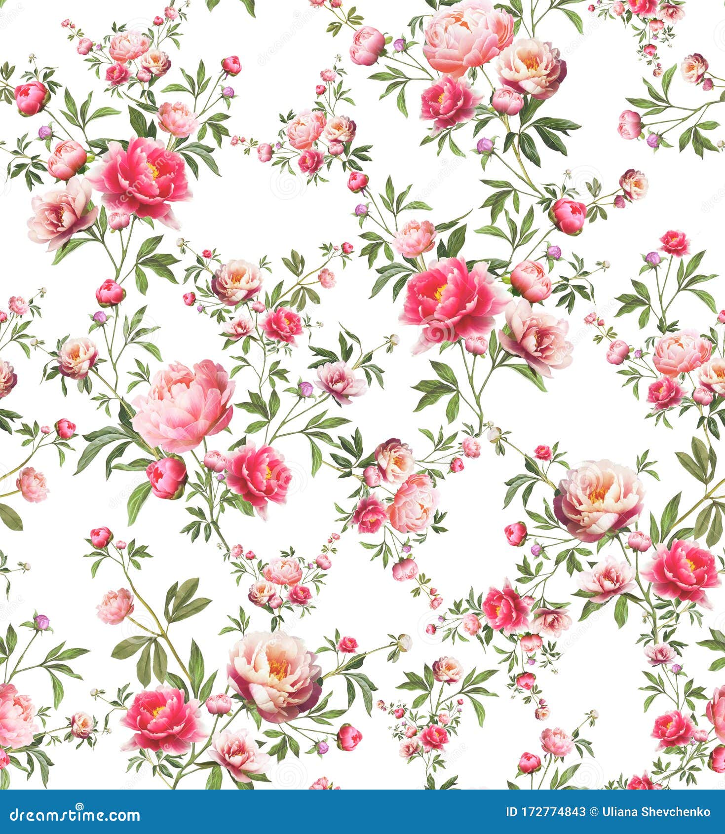Pink Floral Pattern on a White Background Stock Illustration ...