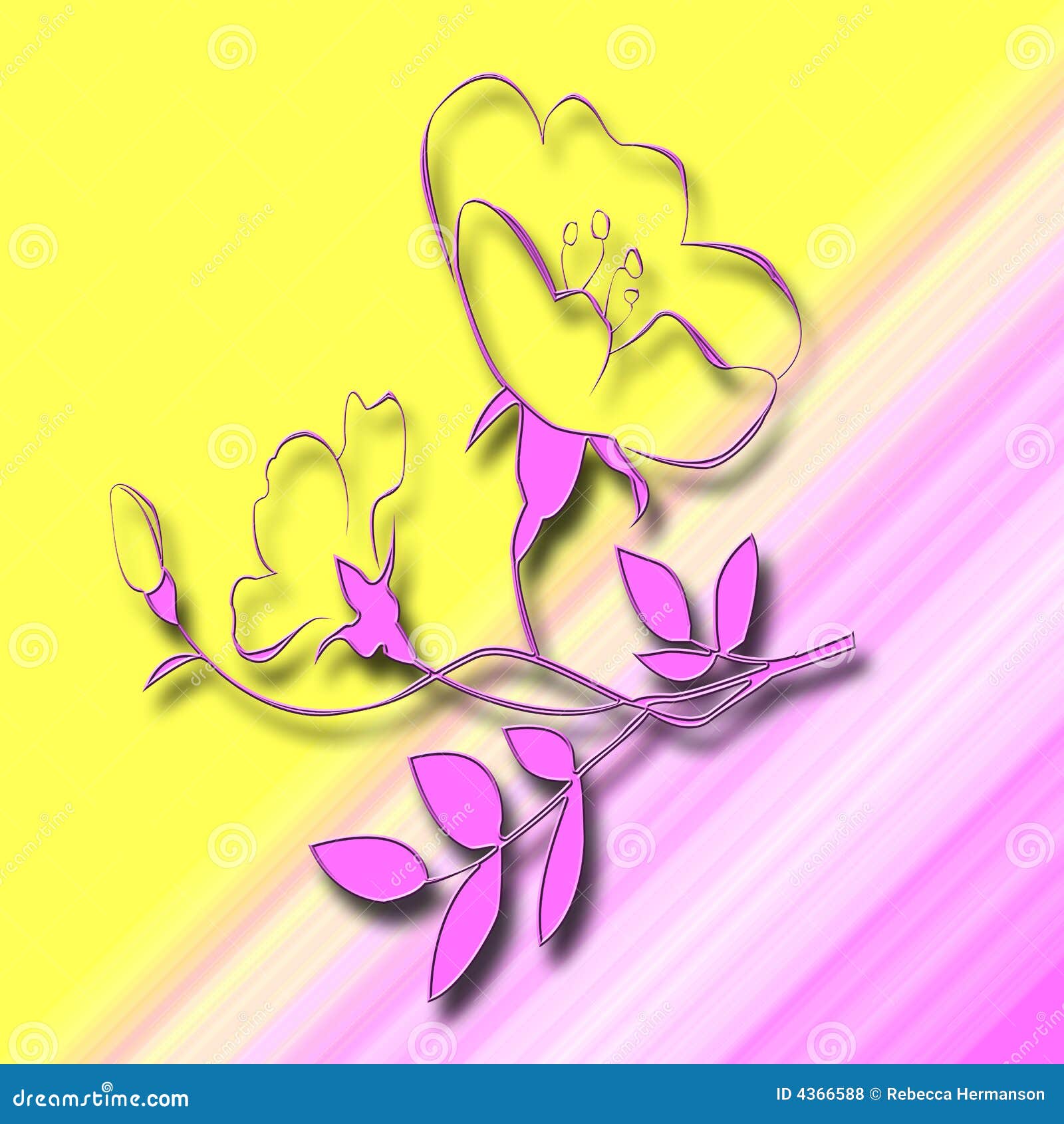 Pink Flower Abstract Yellow Background Stock Illustration ...