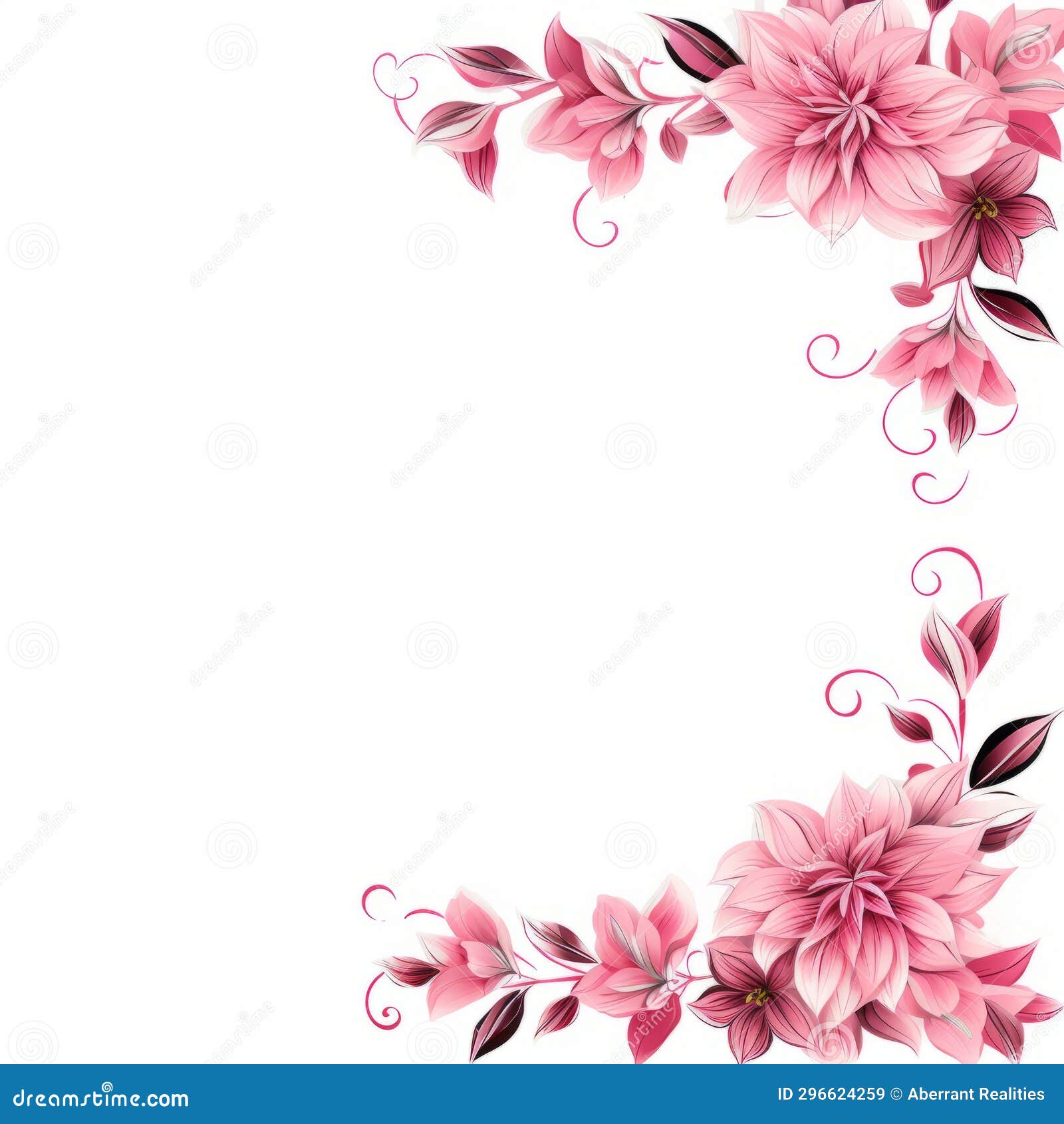 A Pink Flower Border on a White Background Stock Illustration ...