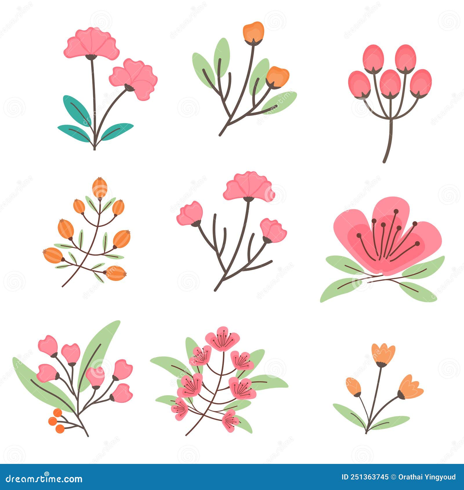 Pink Flower Elements To Decorate the Template. Stock Vector ...