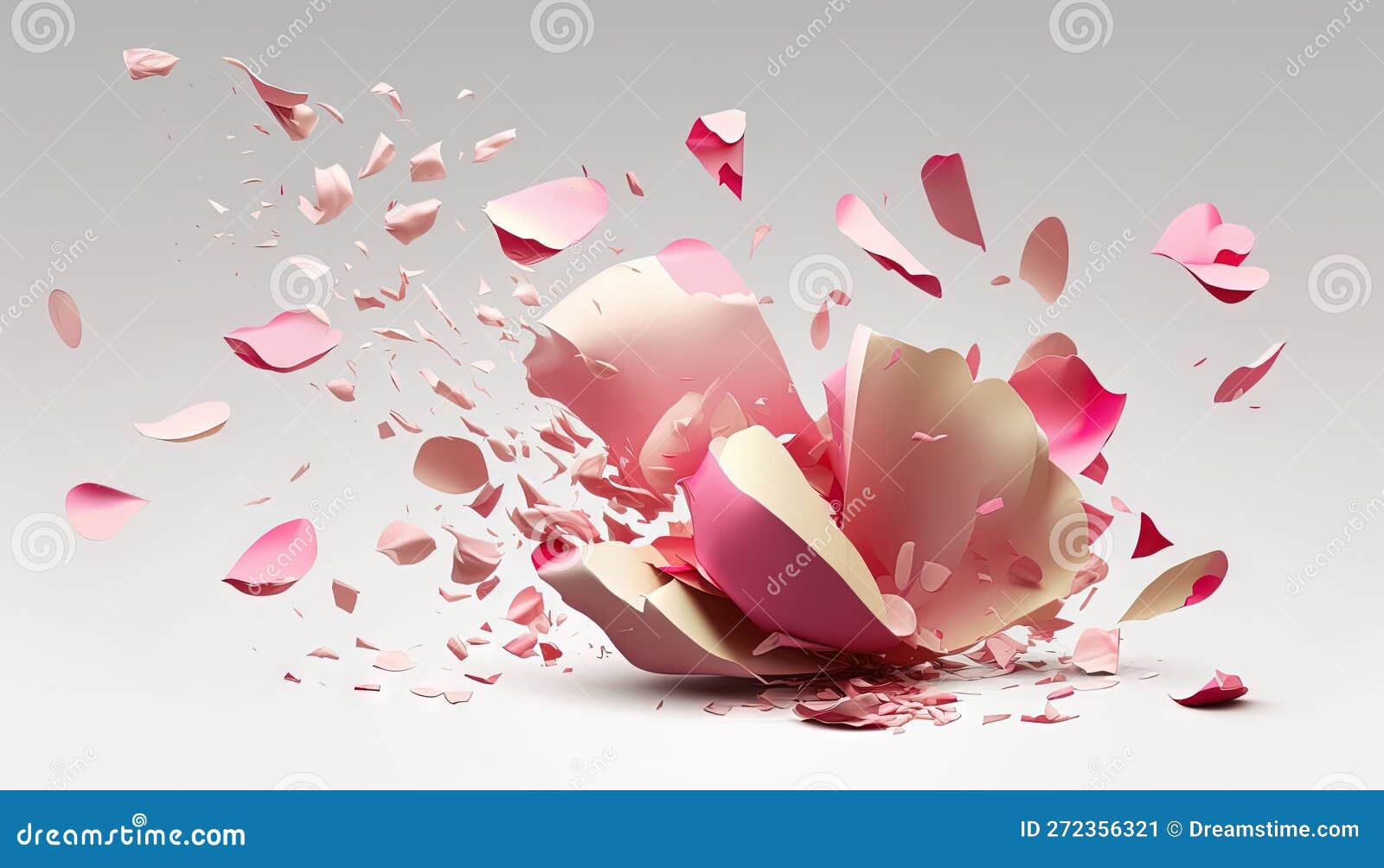 A Pink Flower is Exploding into Pieces on a White Background Stock ...