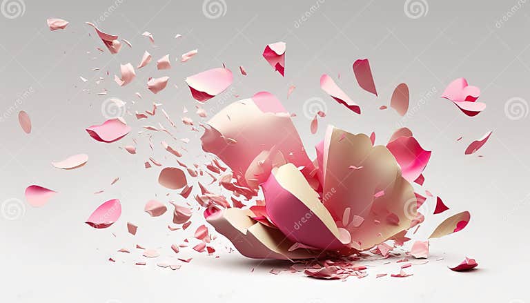 A Pink Flower is Exploding into Pieces on a White Background Stock ...