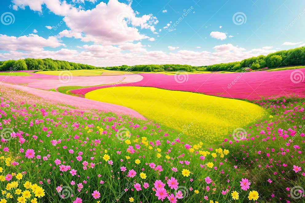 A Pink Flower in the Fields. Stock Illustration - Illustration of ...