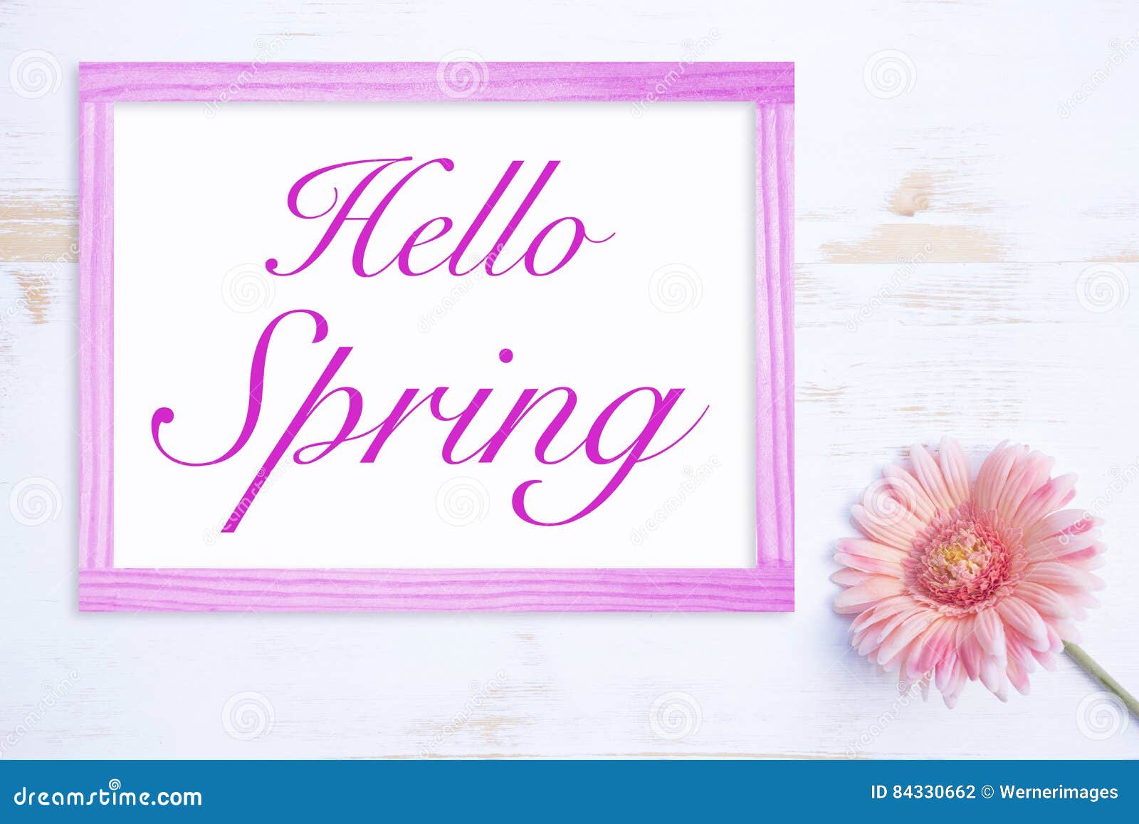 Pink Flower and Frame with Words Hello Spring Stock Photo - Image of ...