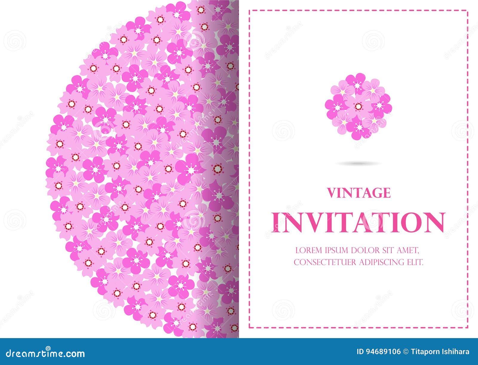 Pink Flower Invitation Card Vintage Style Vector Stock Vector ...