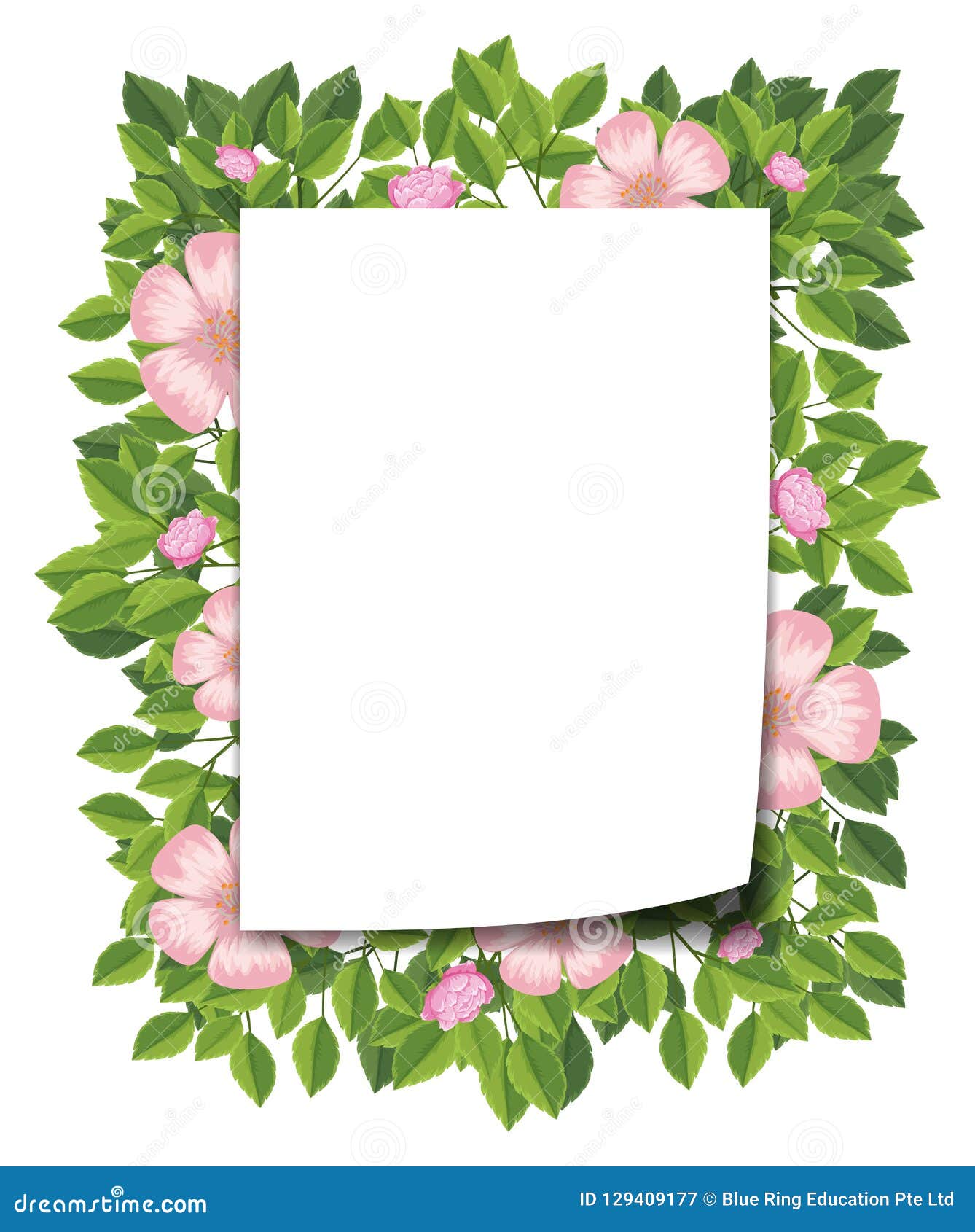 Pink flower and leaf frame stock vector. Illustration of design - 129409177