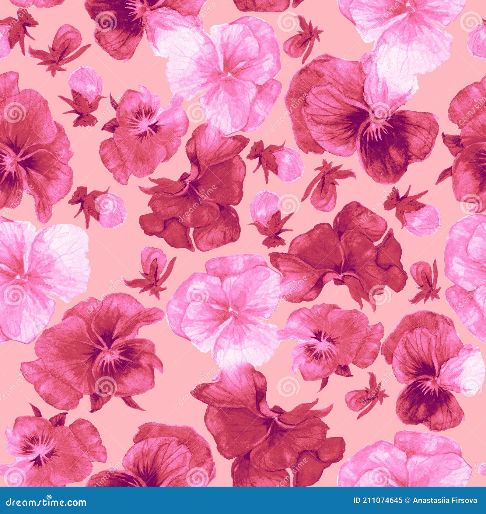 Pink Flower Pattern, Watercolor Painting Isolated on a Pink. Stock ...