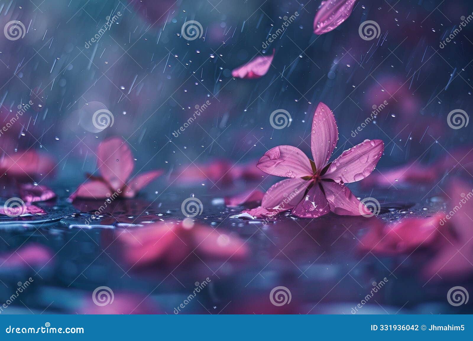 Pink Flower in the Rain stock illustration. Illustration of garden ...