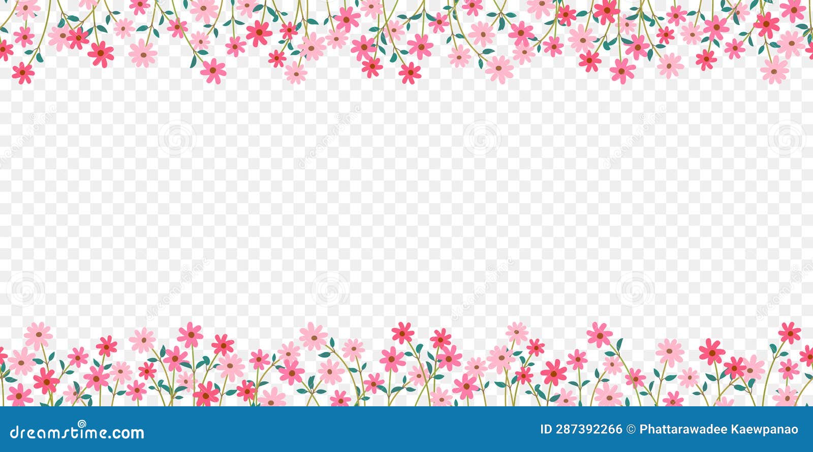 Pink Flower Vector Border Spring Botanical Flat Vector Illustration on ...