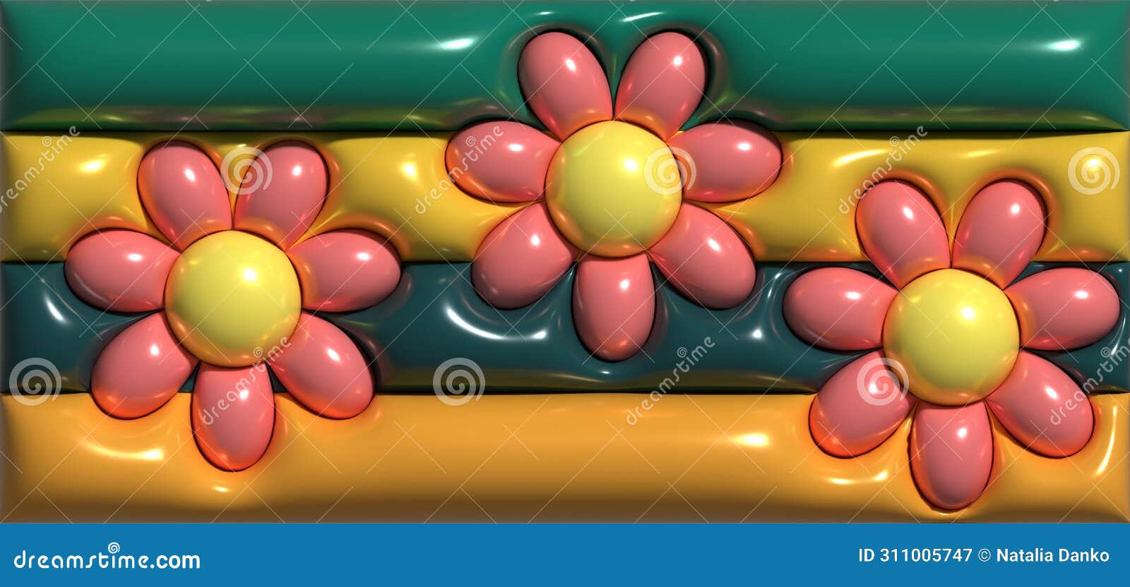 Pink Flowers on a Background of Inflated Lines, 3D Rendering ...