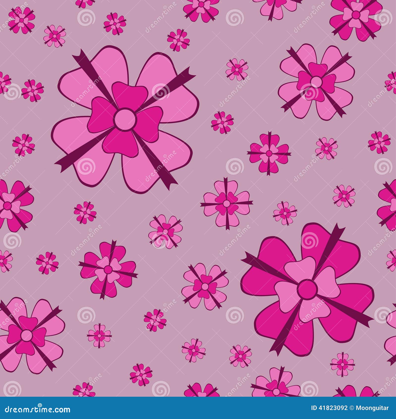 Pink Flowers with Bows Seamless Pattern Stock Vector - Illustration of ...