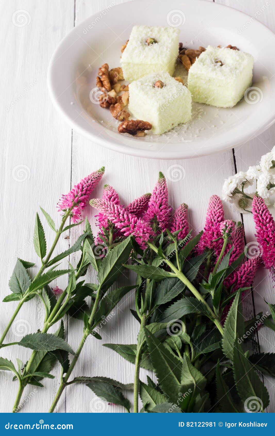 Pink Flowers and Candy on Plate Stock Image - Image of nature, plant ...