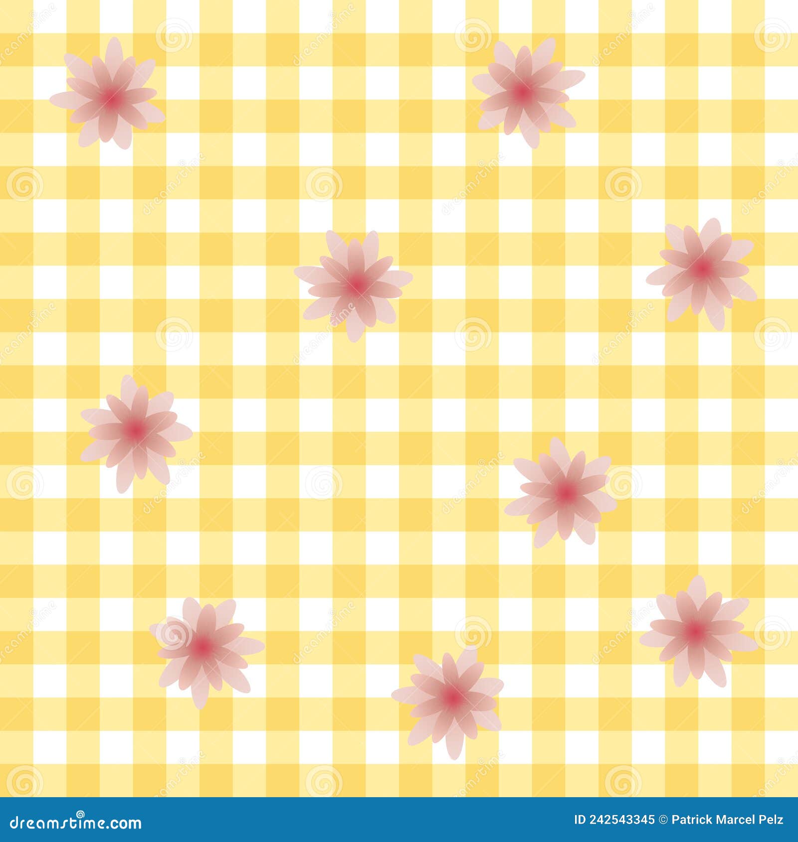 Pink Flowers on Checkered Background - Vector Endlessly Stock Vector ...
