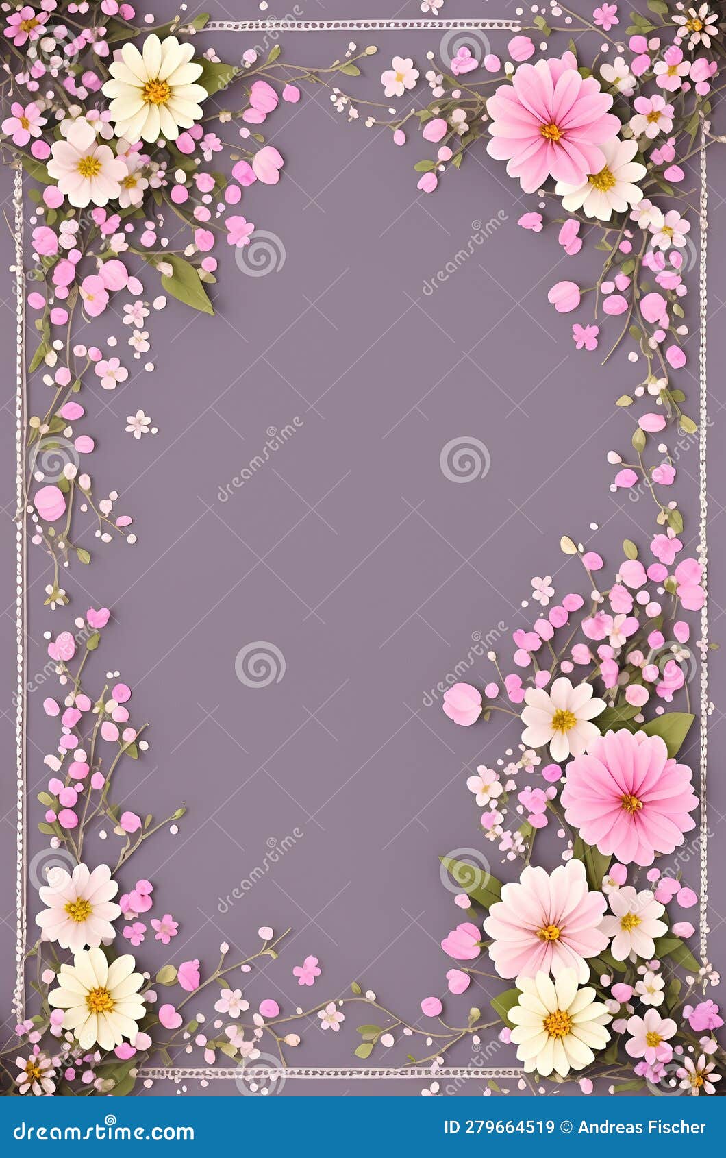 Pink Flowers with Leaves on a Gray Background, with Space for Text ...