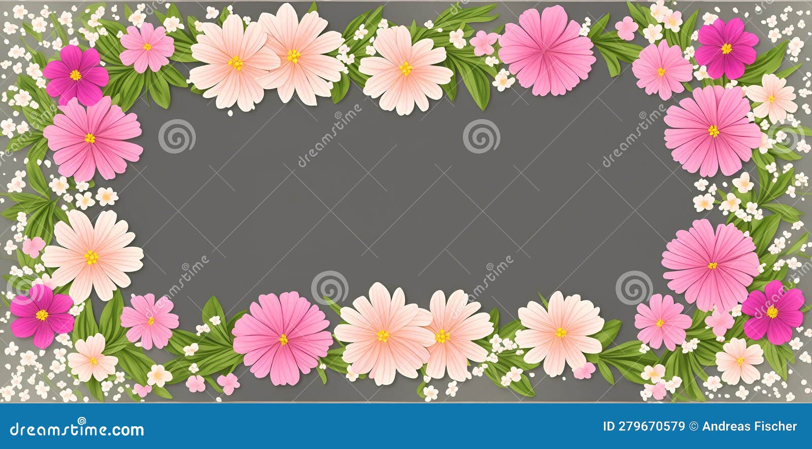 Pink Flowers with Leaves on a Gray Background, with Space for Text ...