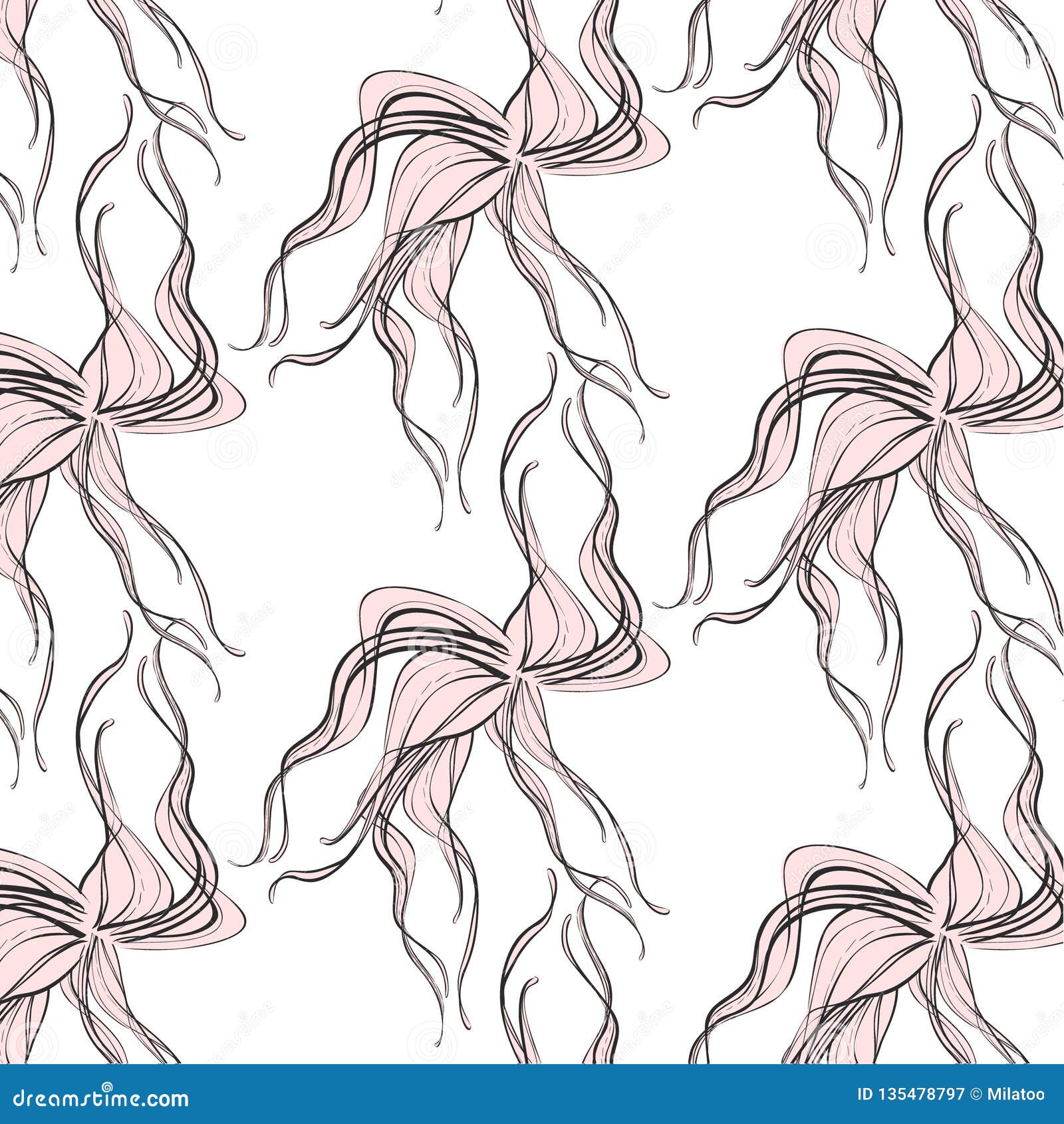 Pink Flowers Line Art. Botanical Pattern. Vector Trendy Bloom Shapes ...